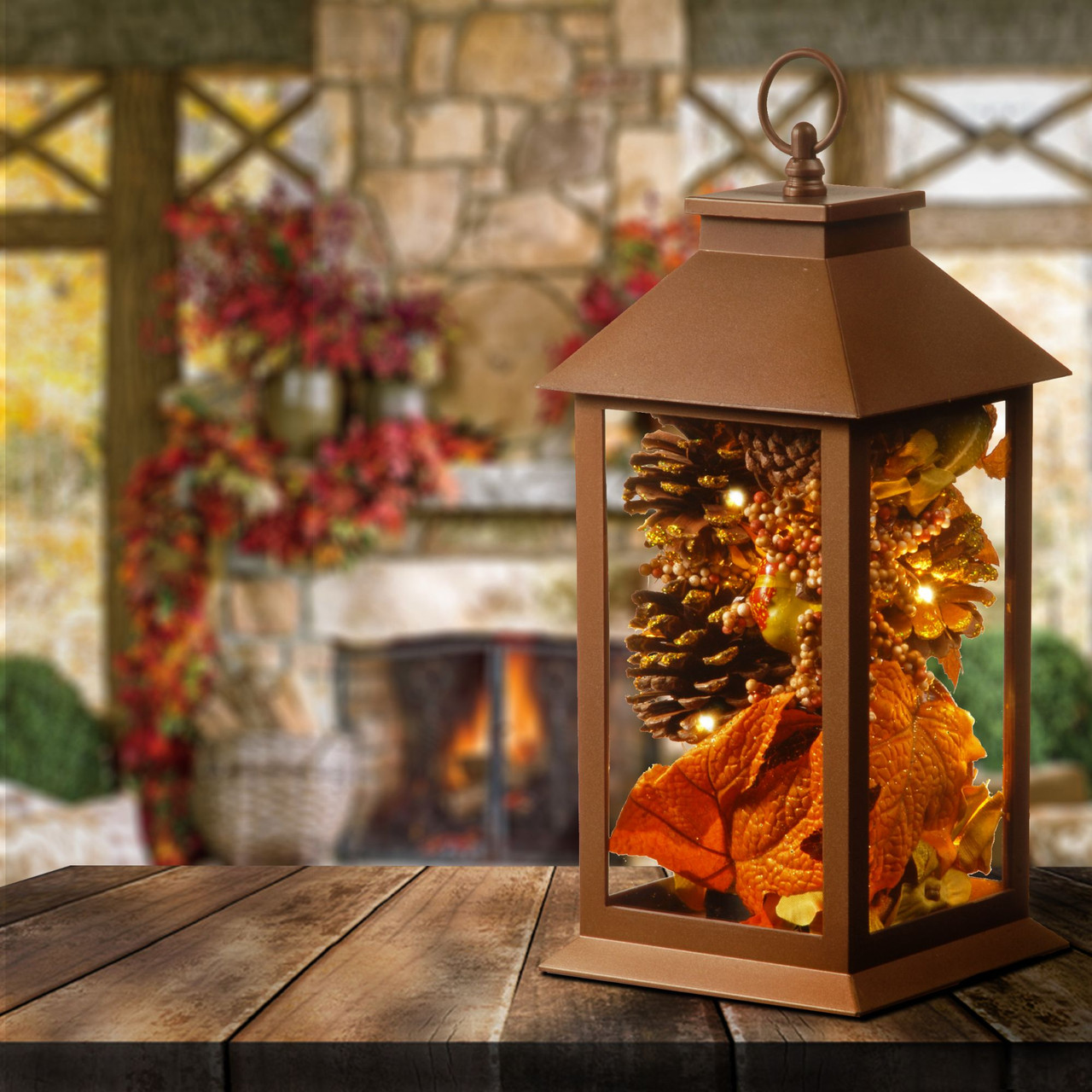 15" Decorative Autumn Lantern - LED Lights | Christmas Central