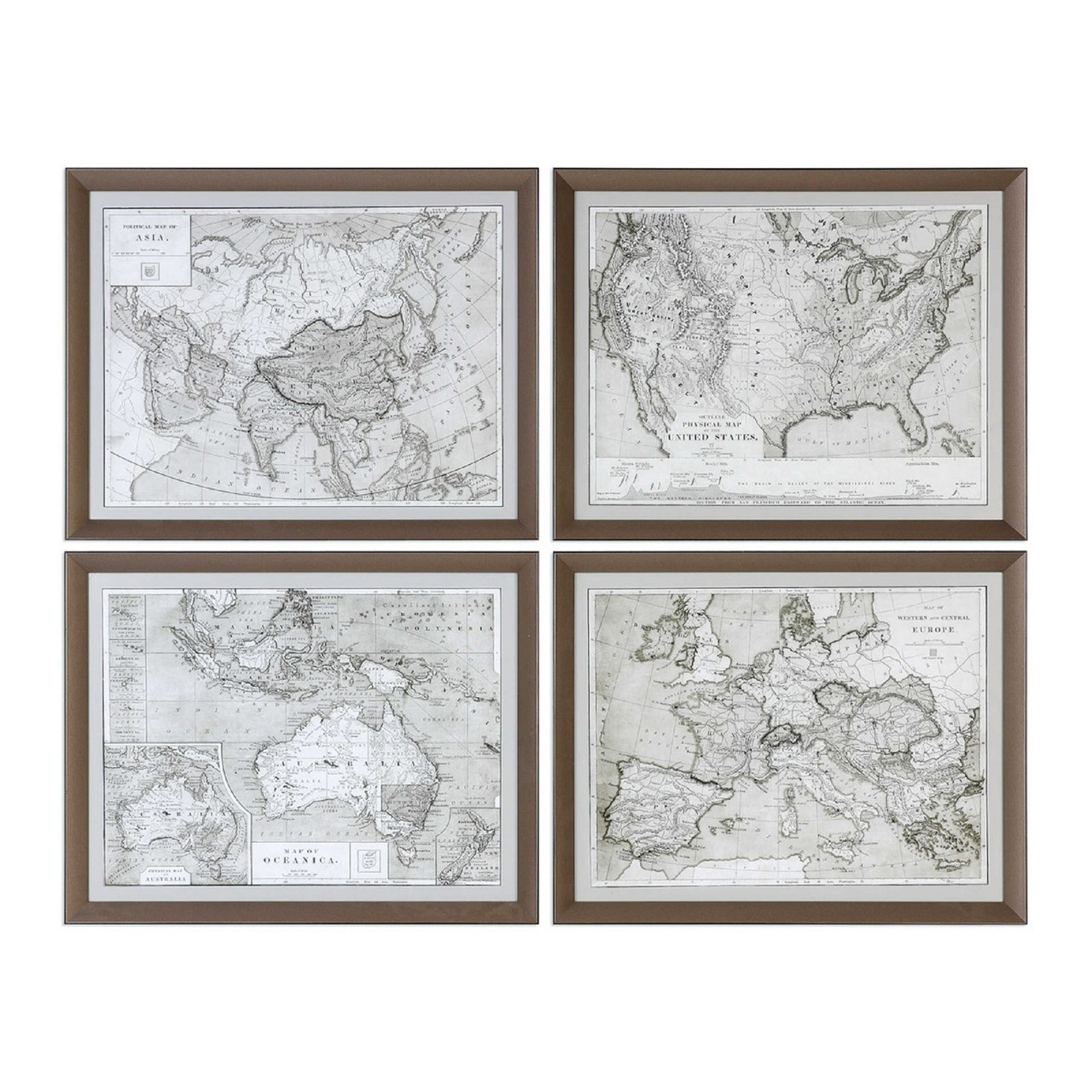 Set of 4 World Maps Framed Prints Wall Decor 22" | Christmas Central