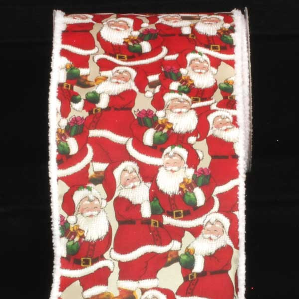 Red & White Santa Printed Wired Craft Ribbon 6" x 20 Yards | Christmas ...