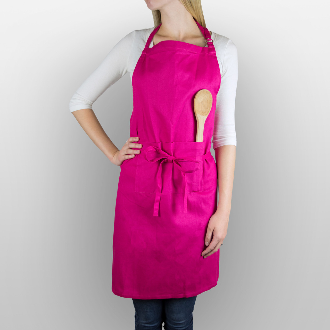 32” Neon Pink Solid Pattern Indoor Adjustable Chef’s Apron with Pocket ...