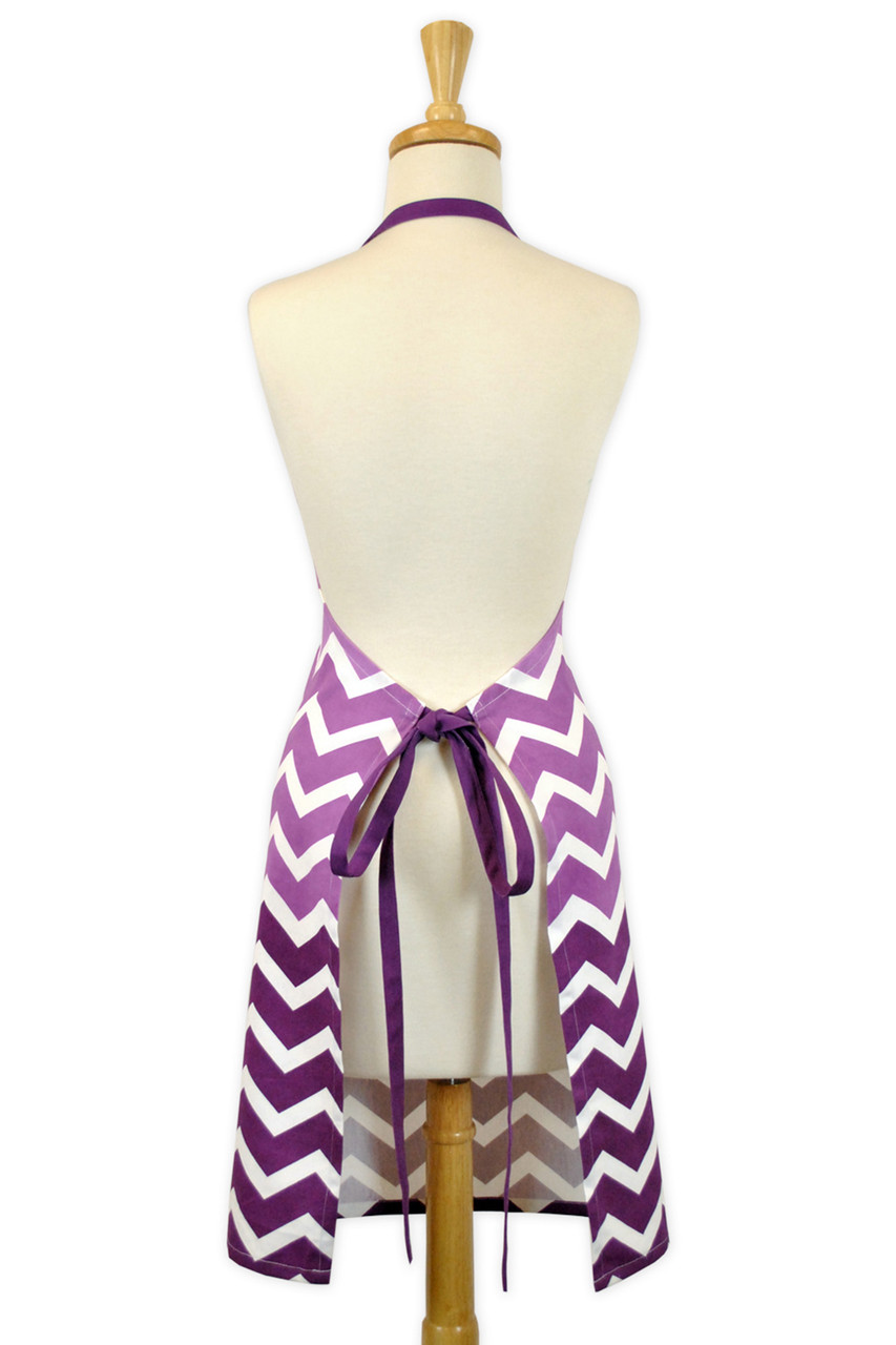 33" Purple & White Eggplant Chevron Kitchen Chef Apron | Christmas Central