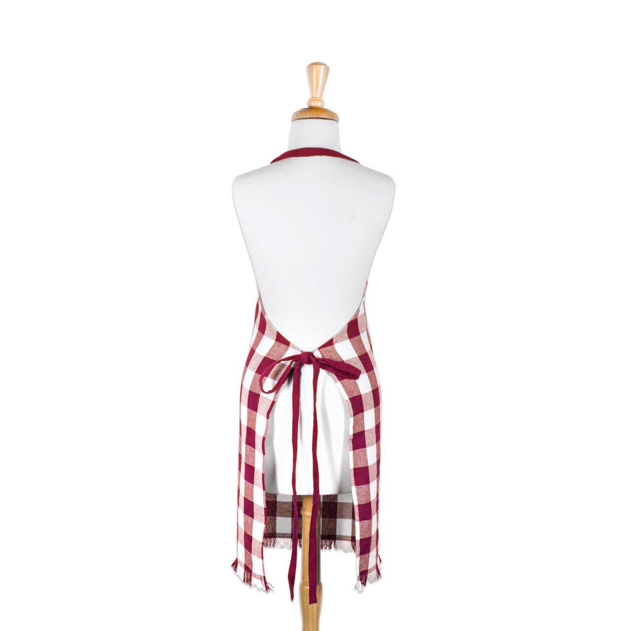 32" Wine Red & White Checkered Adjustable Heavyweight Fringe Chef Apron ...