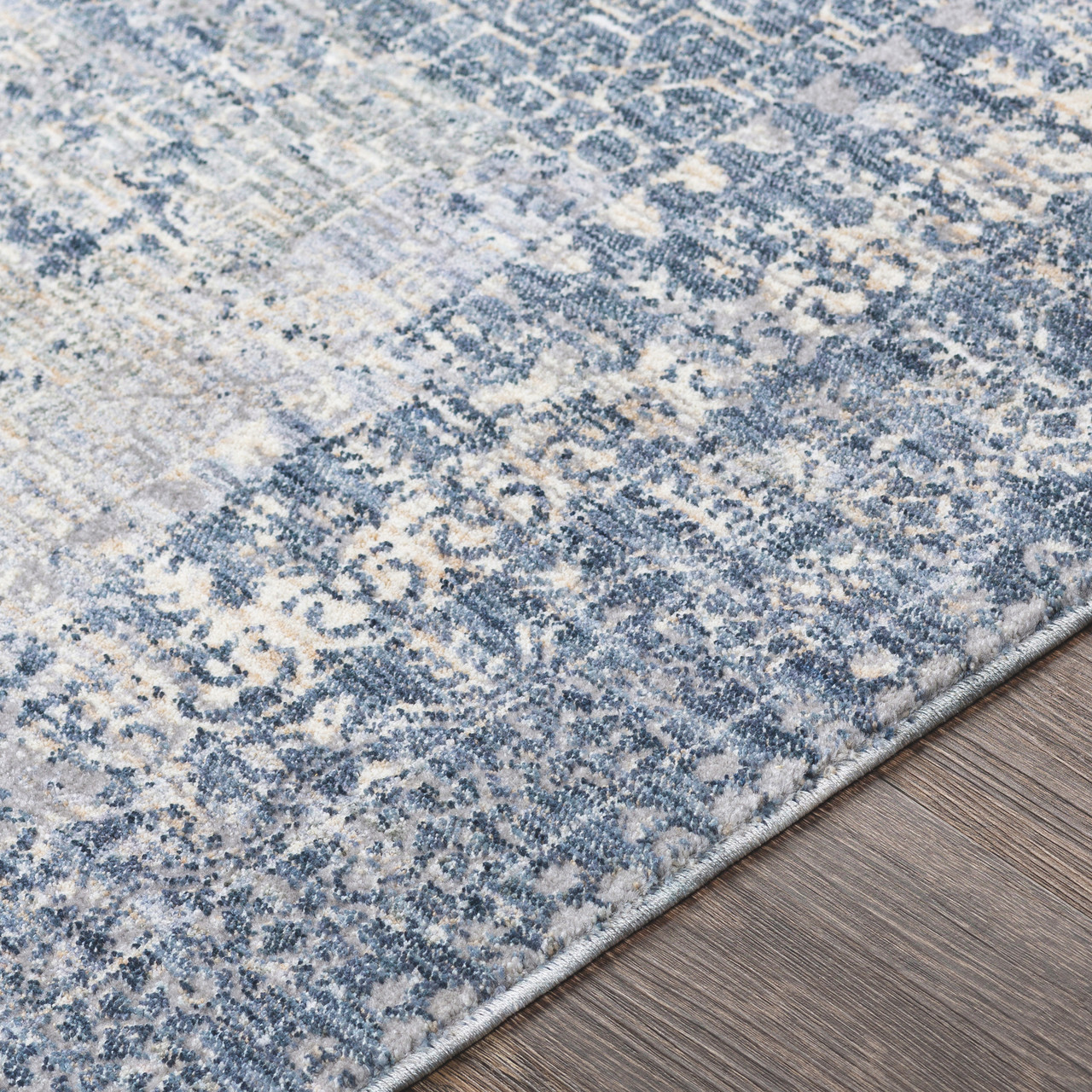 3'3" x 10' Distressed Plain Design Blue & Gray Rectangular Machine ...