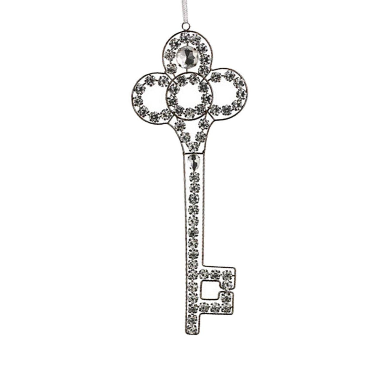 10" Silver Antique Finish Rhinestone Embellished Key Christmas Ornament ...