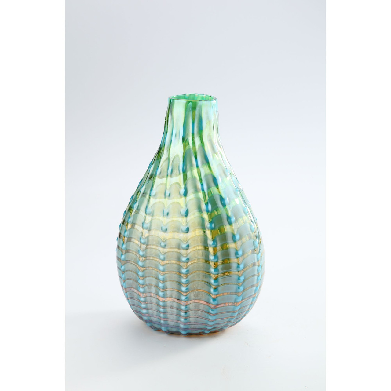 12" Blue Round Water Dotted & Striped Pattern Glass Vase | Christmas ...