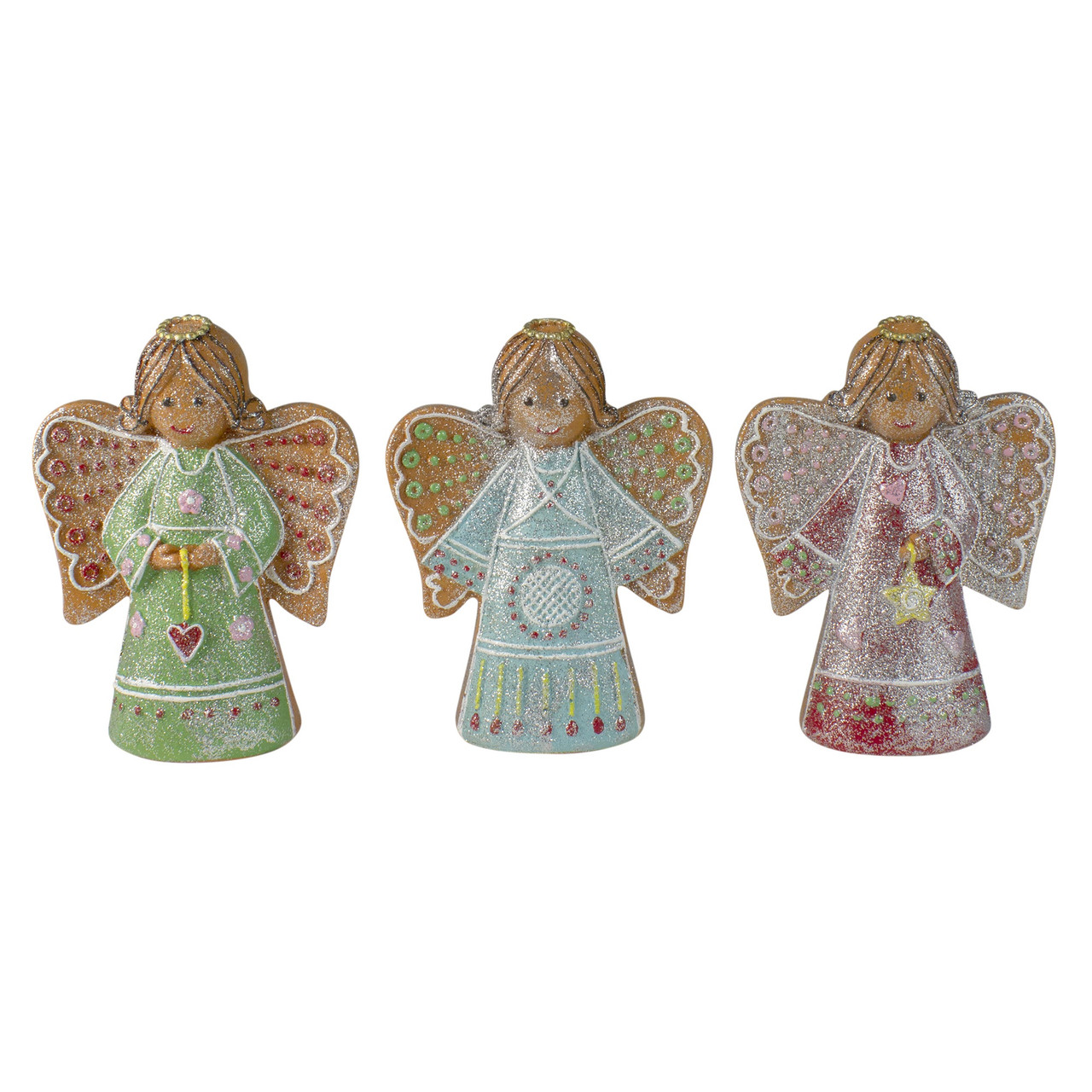 Set of 3 Glitter Dusted Gingerbread Christmas Angels 6" | Christmas Central