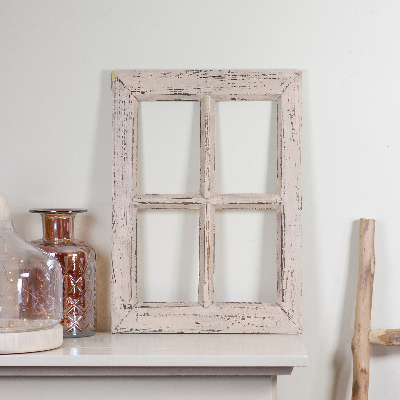 20" Aged Beige Wooden Window Frame Wall Hanging Decoration | Christmas ...