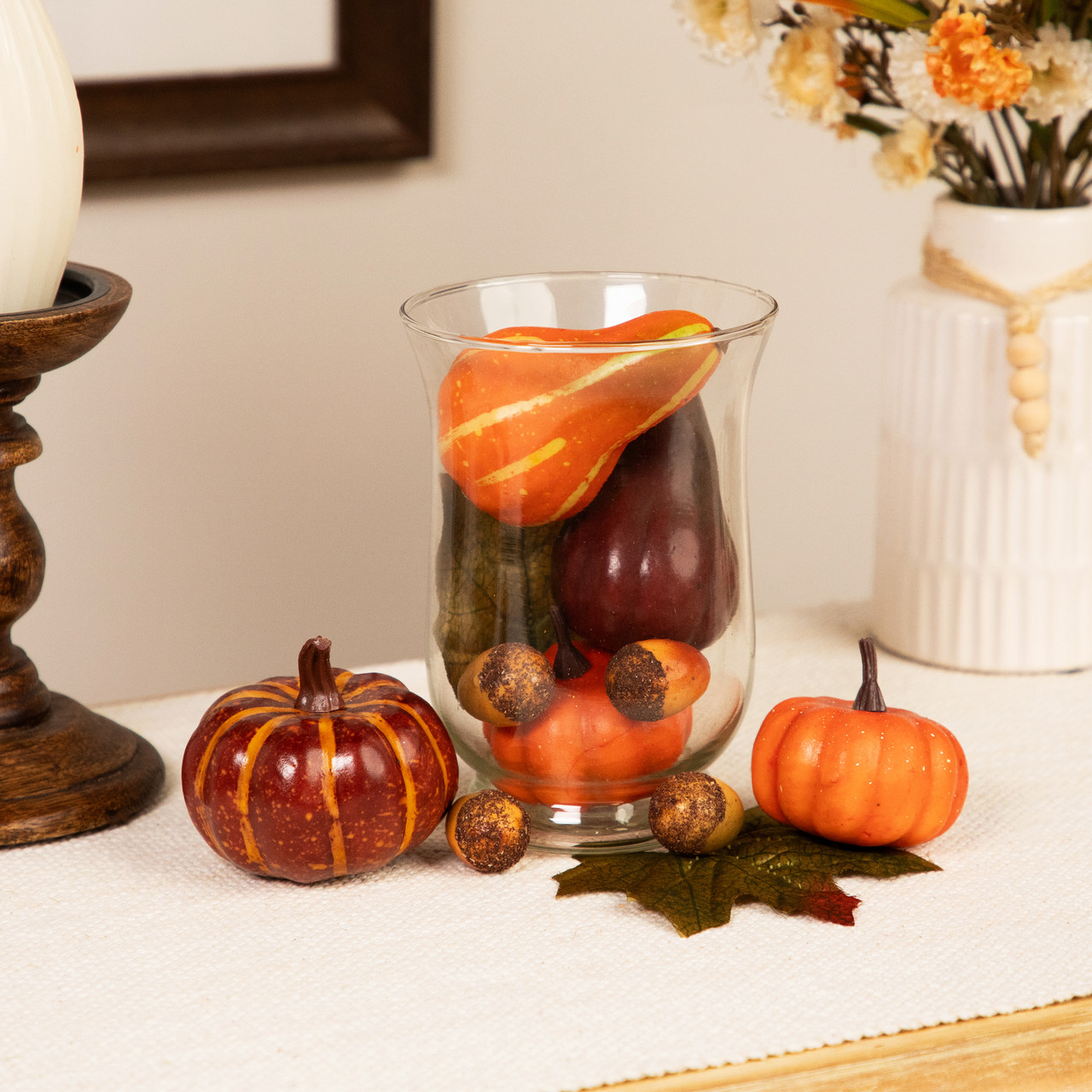 Fall Harvest Artificial Pumpkin, Gourd, Acorn & Leaf Decoration Set ...