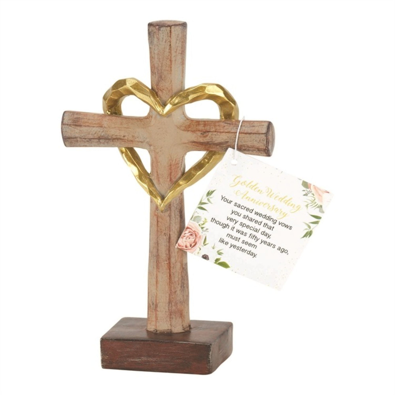 6" Brown & Gold 50th Anniversary Tabletop Cross with Hang Tag ...