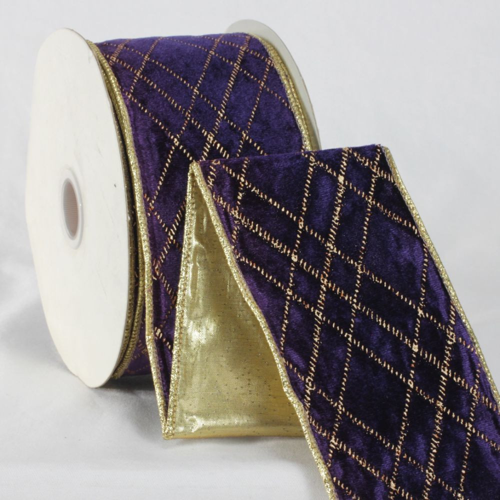 Navy Blue & Gold Colored Diamond Patterned Craft Ribbon 3" x 20 Yards ...