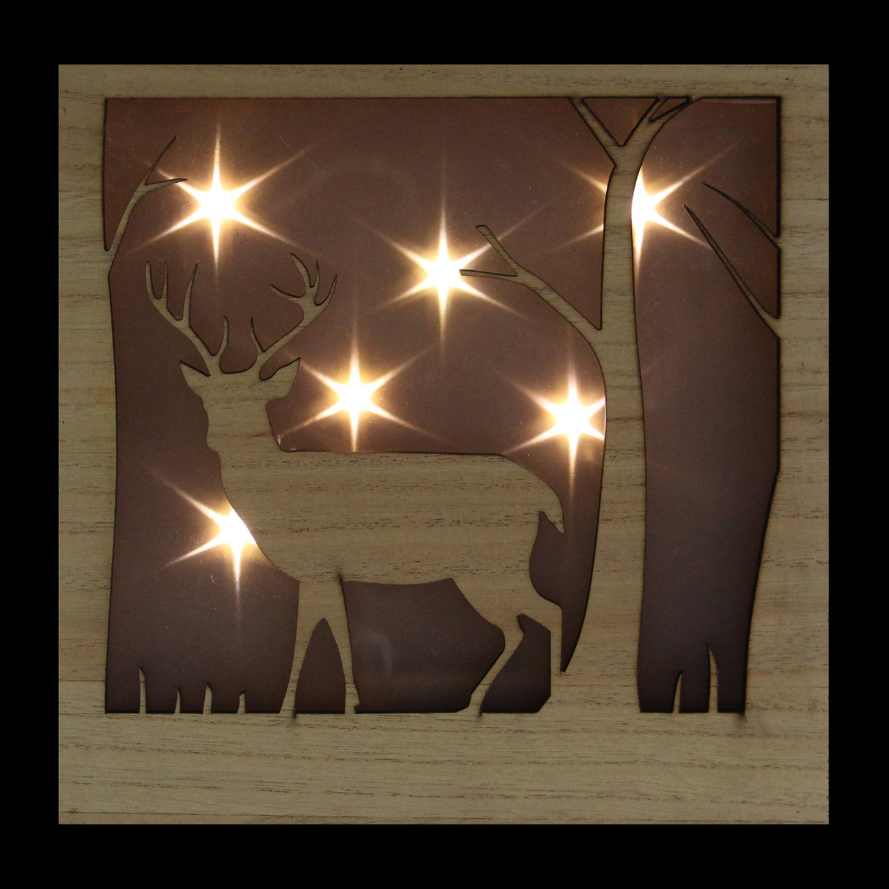 9.75" LED Lighted Male Deer with Antlers Stars Lighted Christmas Wooden ...