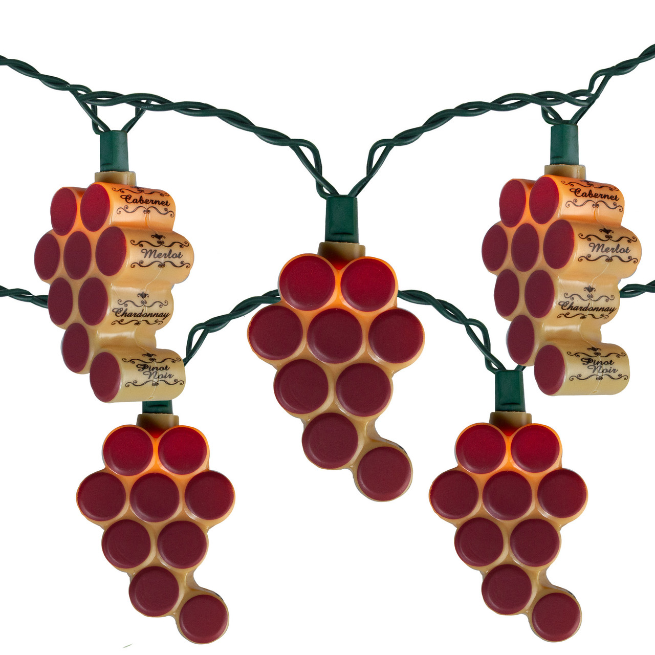 10-Count Red Wine Corks Grape Cluster Christmas Light Set, 8.8ft Green ...