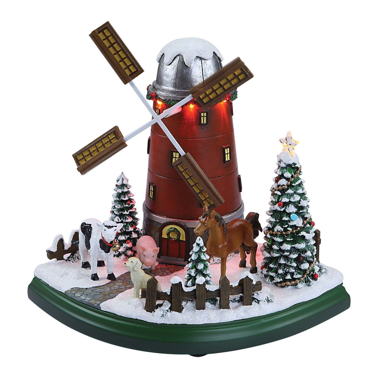 Set of 2 LED Lighted & Musical Windmills Christmas Village Decorations ...