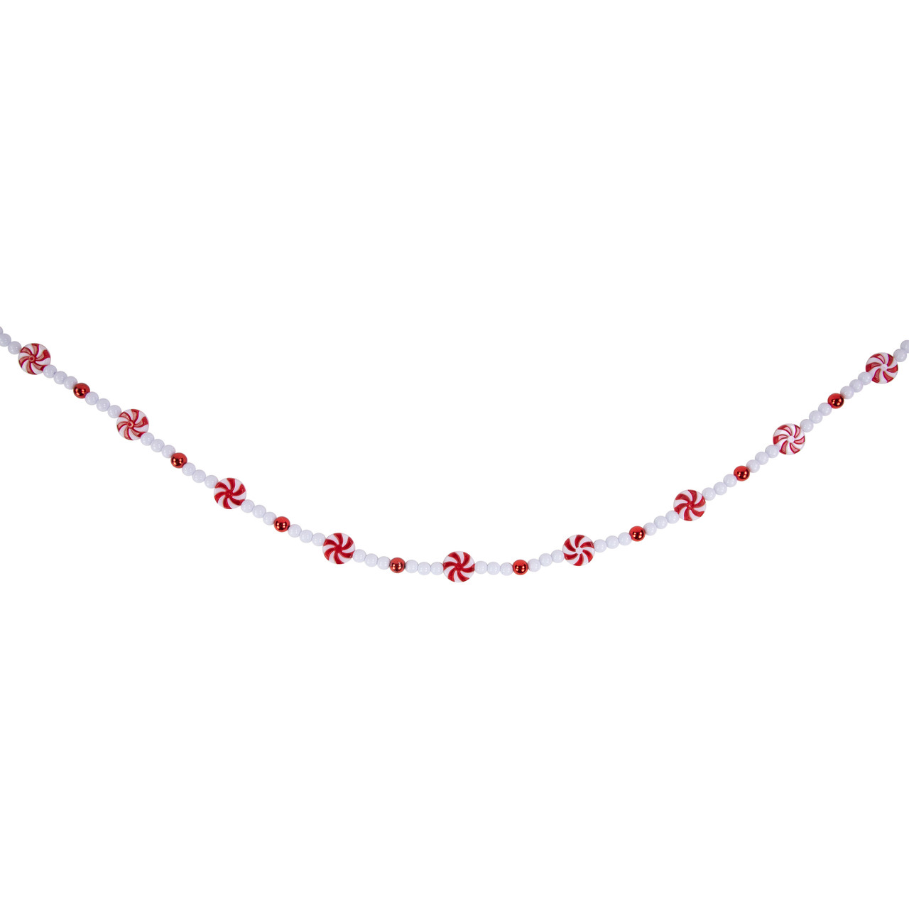 9' Red & White Peppermint Candy Beaded Christmas Garland, Unlit ...