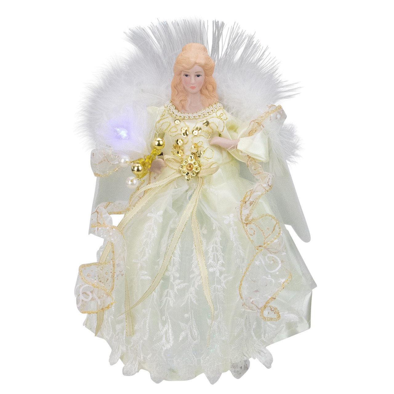 12" Elegant Cream & White LED Light Angel Christmas Tree Topper ...