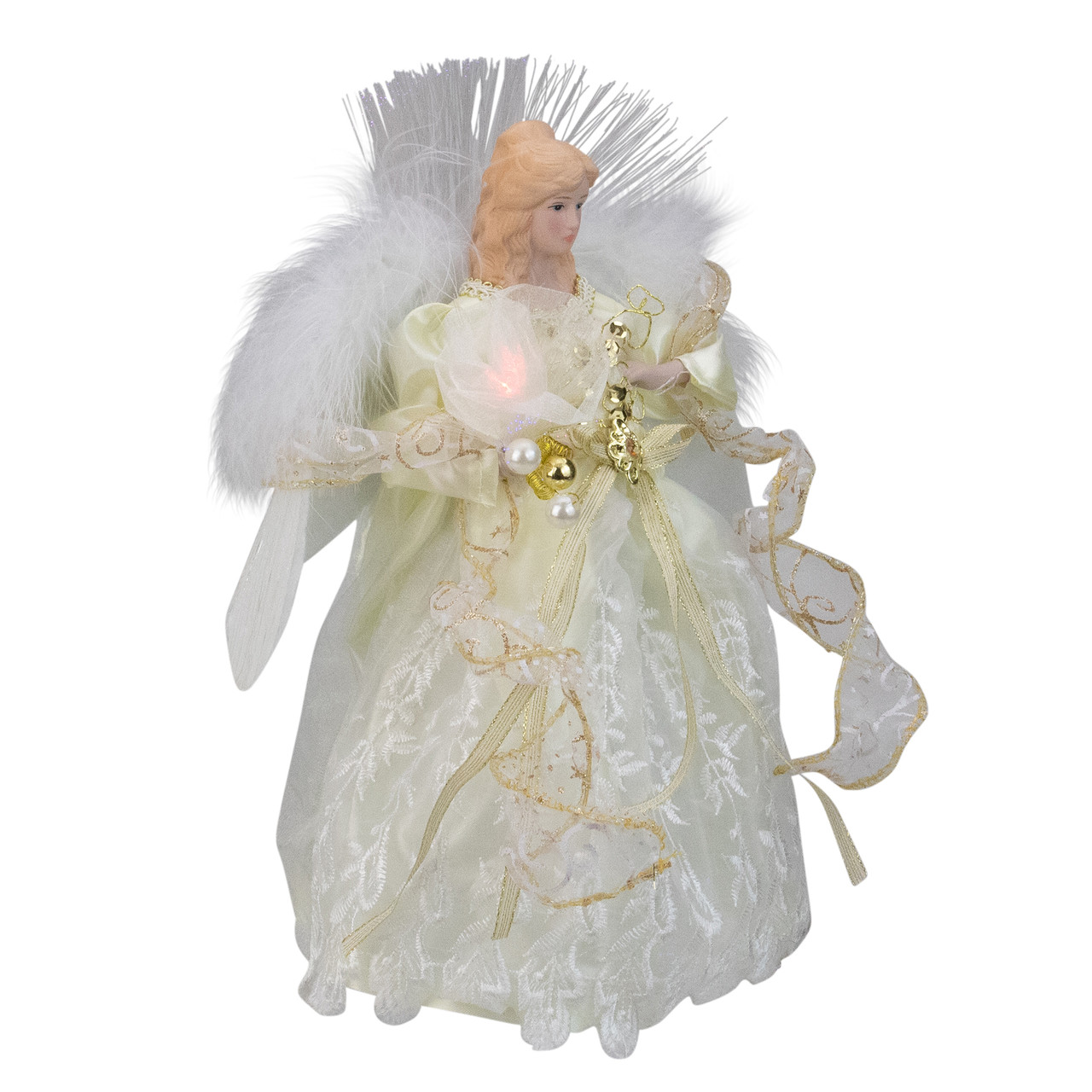 12" Elegant Cream & White LED Light Angel Christmas Tree Topper ...