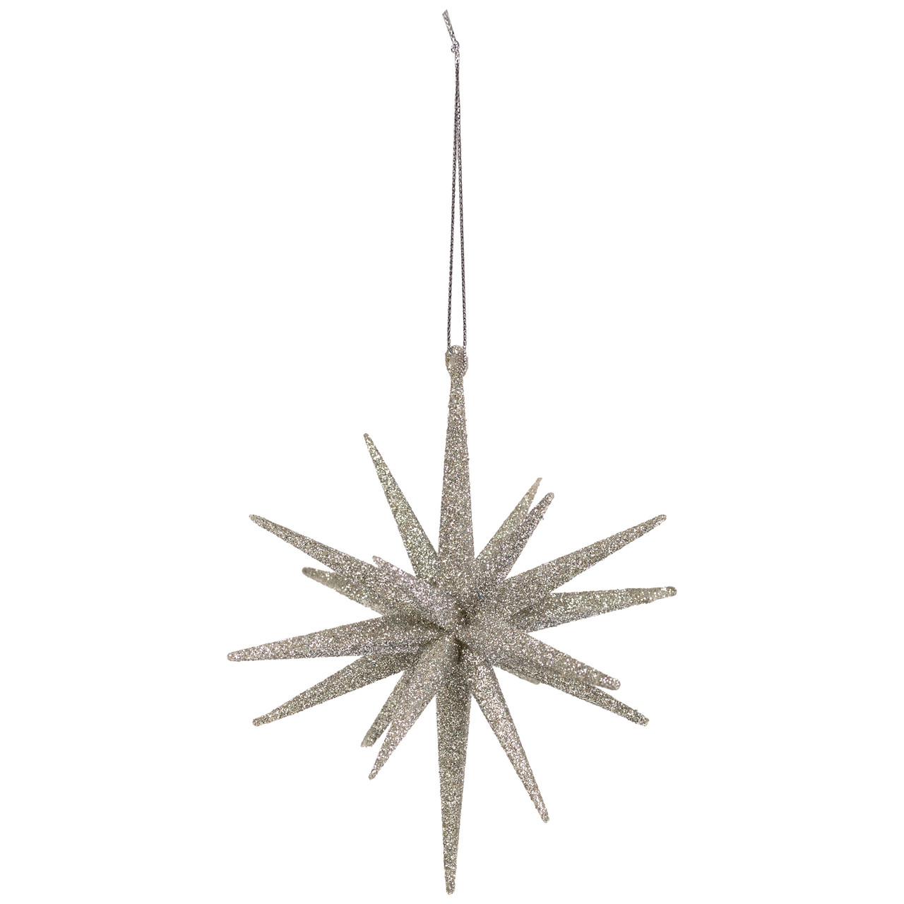 6" Silver Sparkling Starburst Hanging Christmas Ornament | Christmas ...