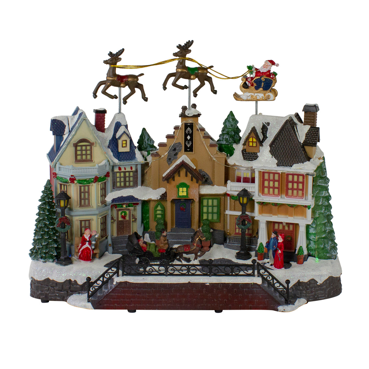 LED Lighted & Animated Christmas Village with Flying Sleigh Decoration ...