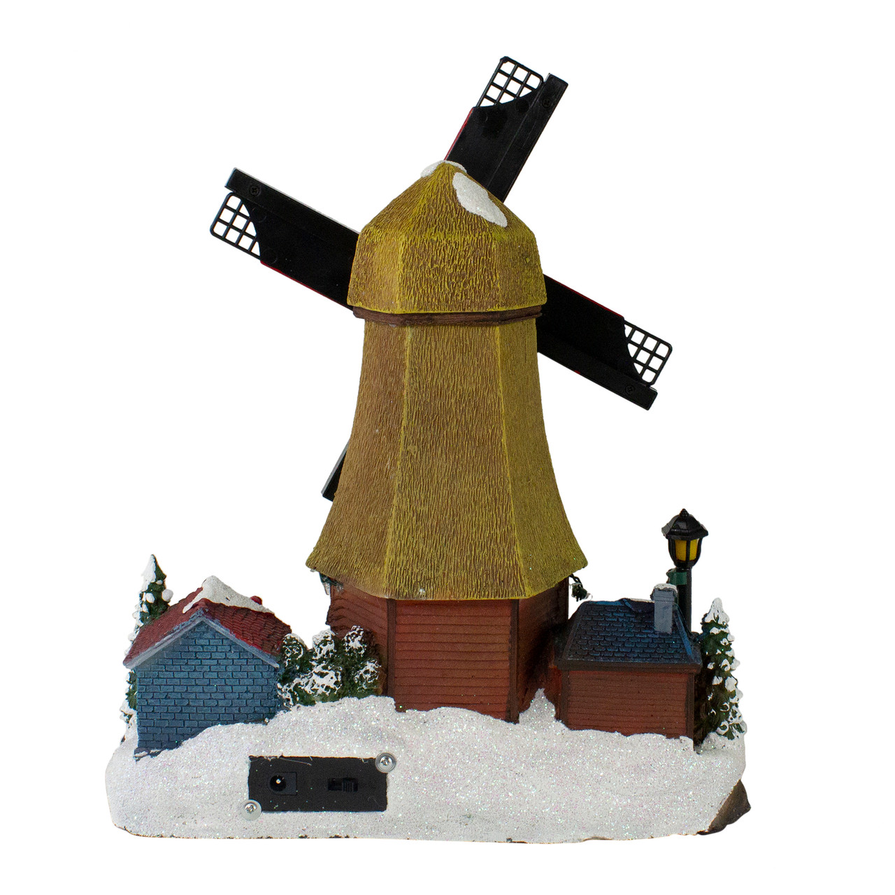 12" Brown LED Lighted & Animated Winter Windmill Village Scene with ...
