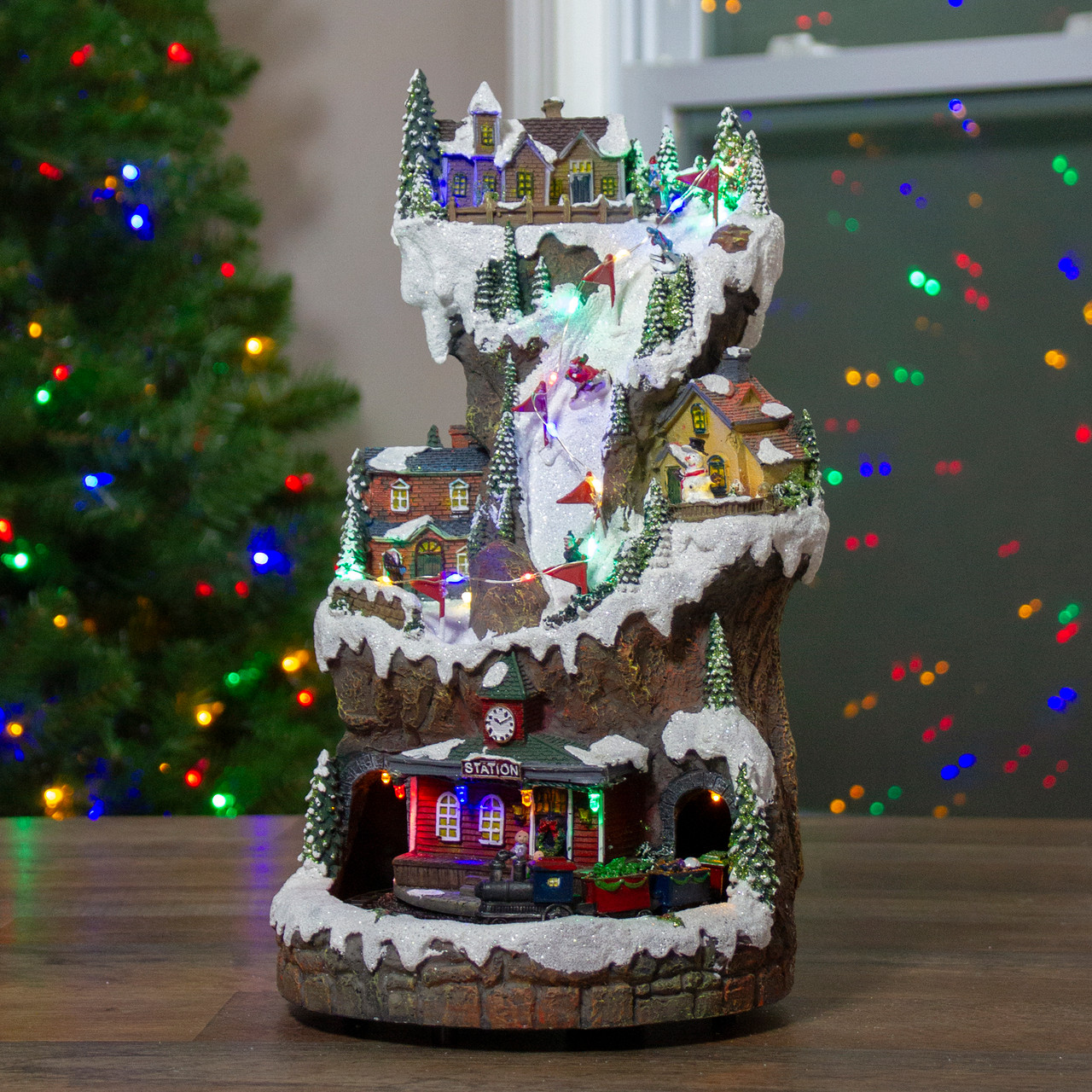 15" LED lighted Christmas Scene With A Turning Train & Music - Pre-Lit ...