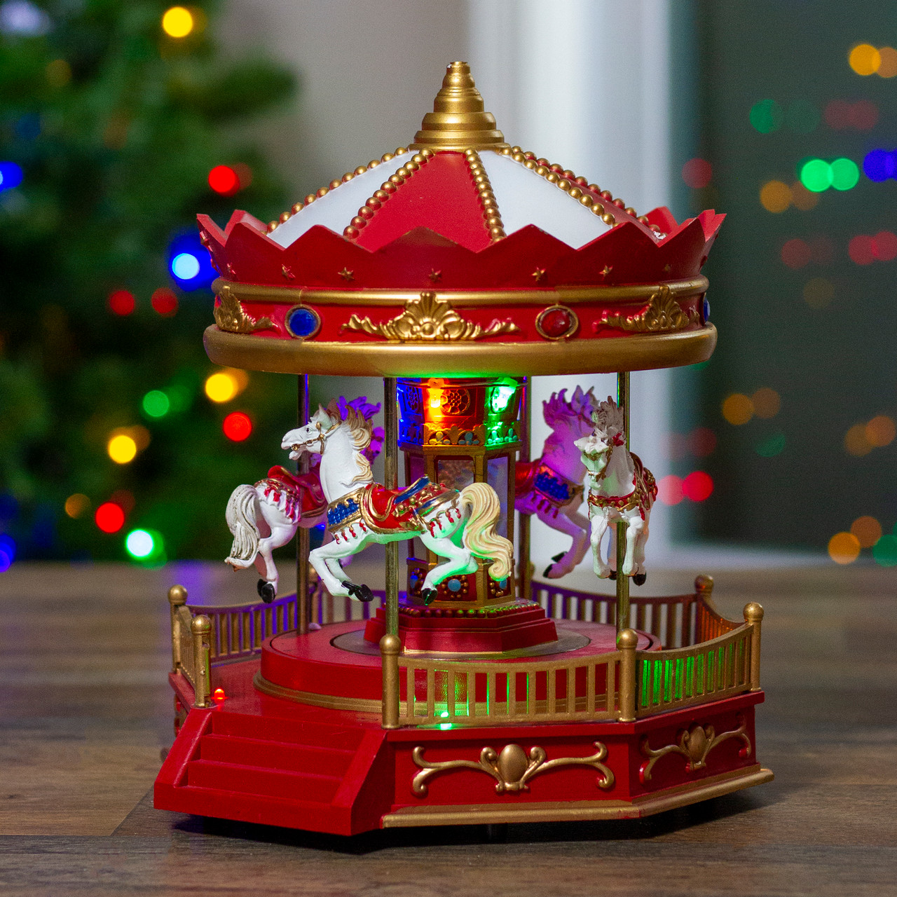 9.25" LED Lighted Animated & Musical Carousel Christmas Village Display ...