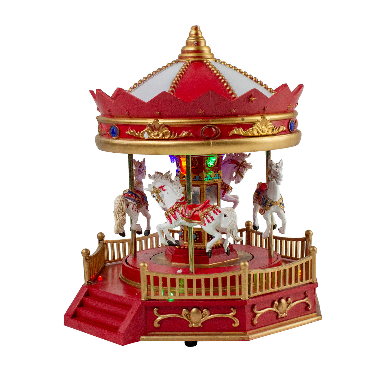 9.25" LED Lighted Animated & Musical Carousel Christmas Village Display ...