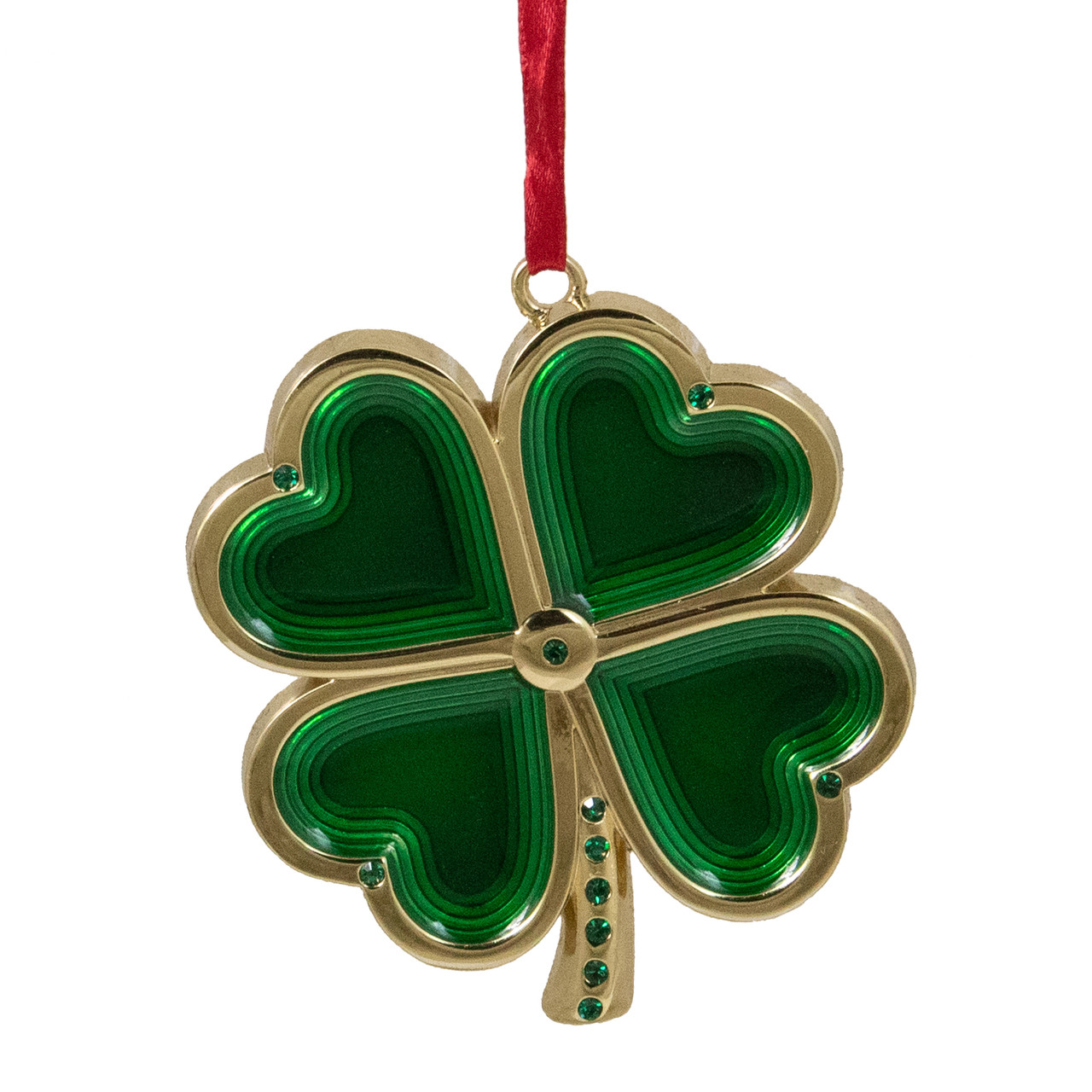 3.25" Green & Brass-Plated Shamrock Christmas Ornament with European ...