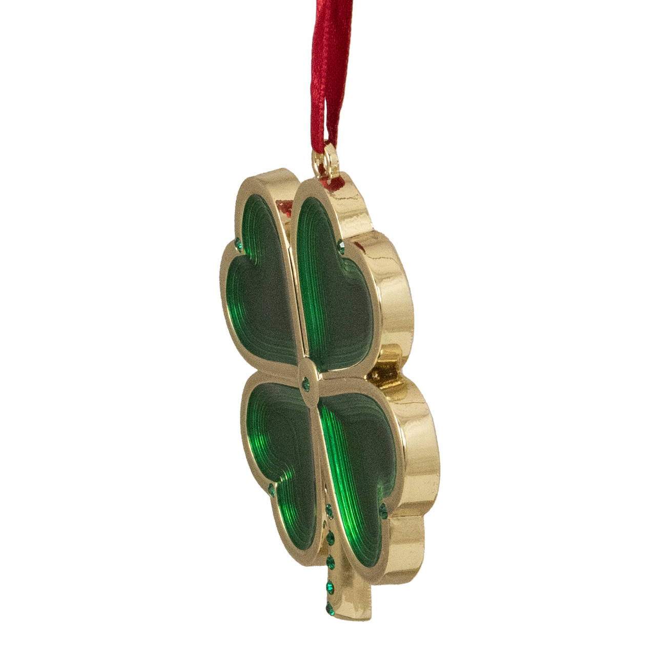 3.25" Green & Brass-Plated Shamrock Christmas Ornament with European ...