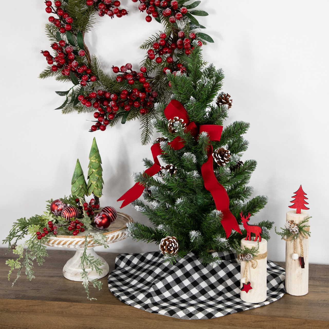 20" White & Black Buffalo Plaid Mini Christmas Tree Skirt | Christmas ...