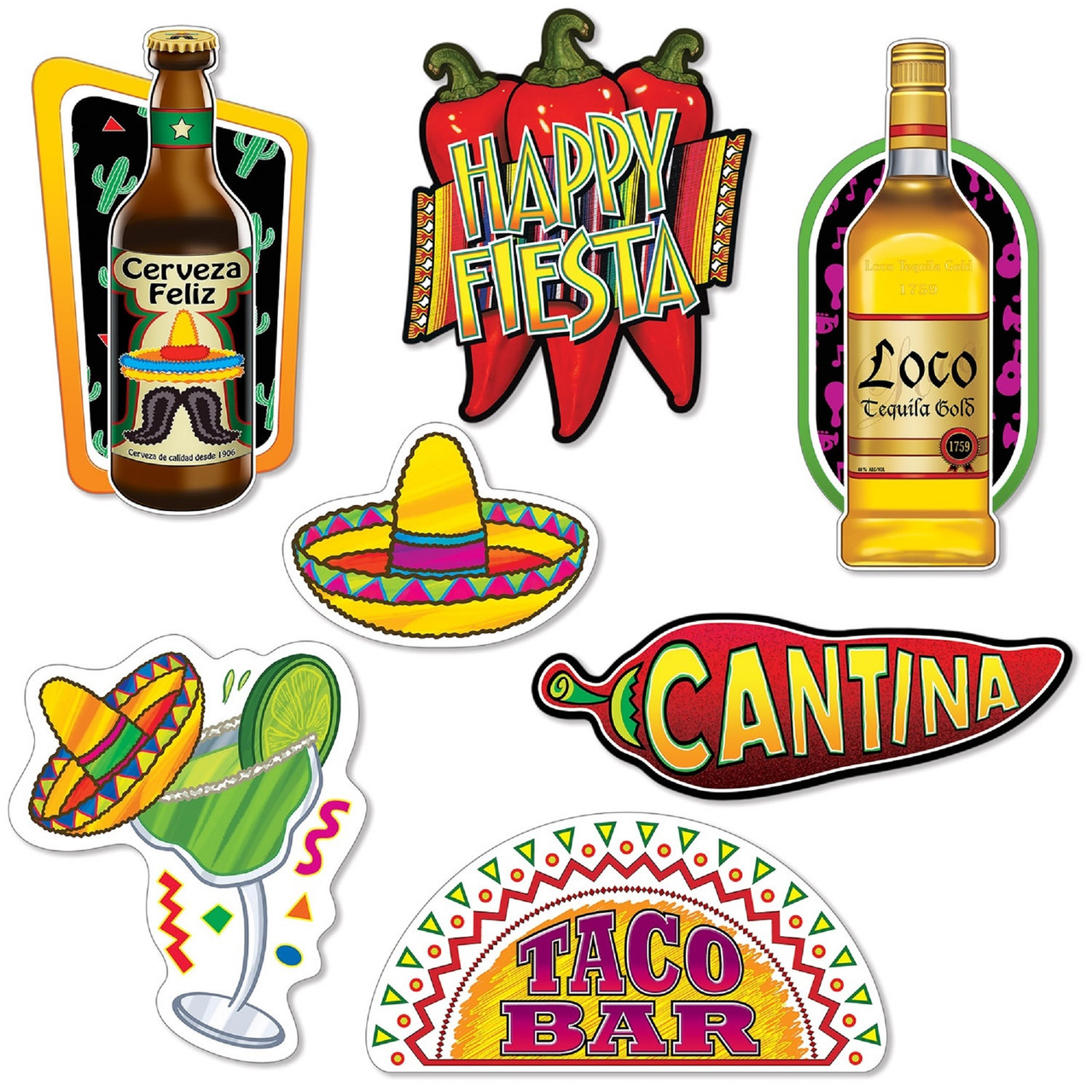 84-Pieces Colorful Fiesta Design Cutouts Wall Decoration 16.75 ...