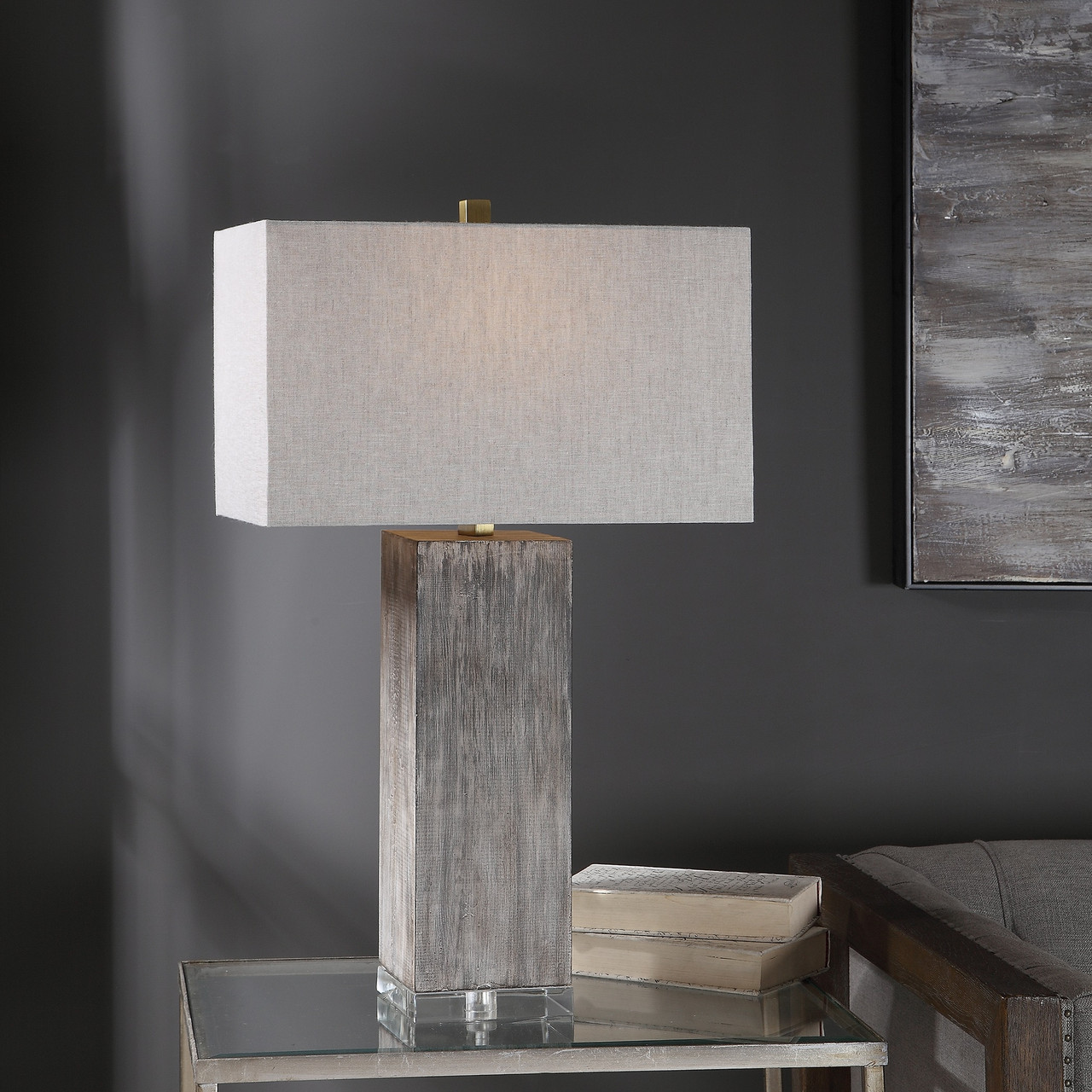 30" Vilano Modern Rectangle Gray & Brown Table Lamp with Gray Shade ...