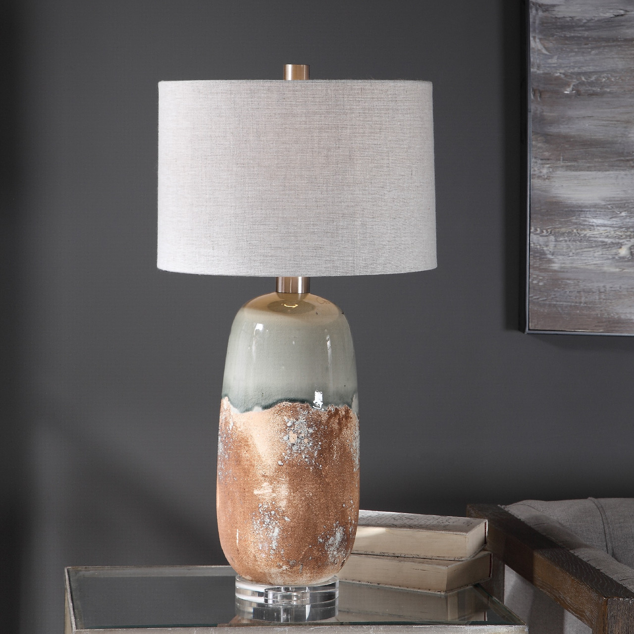 Terracotta Rust Table Lamp with Gray Drum Shade - 30.25" -*Brown ...
