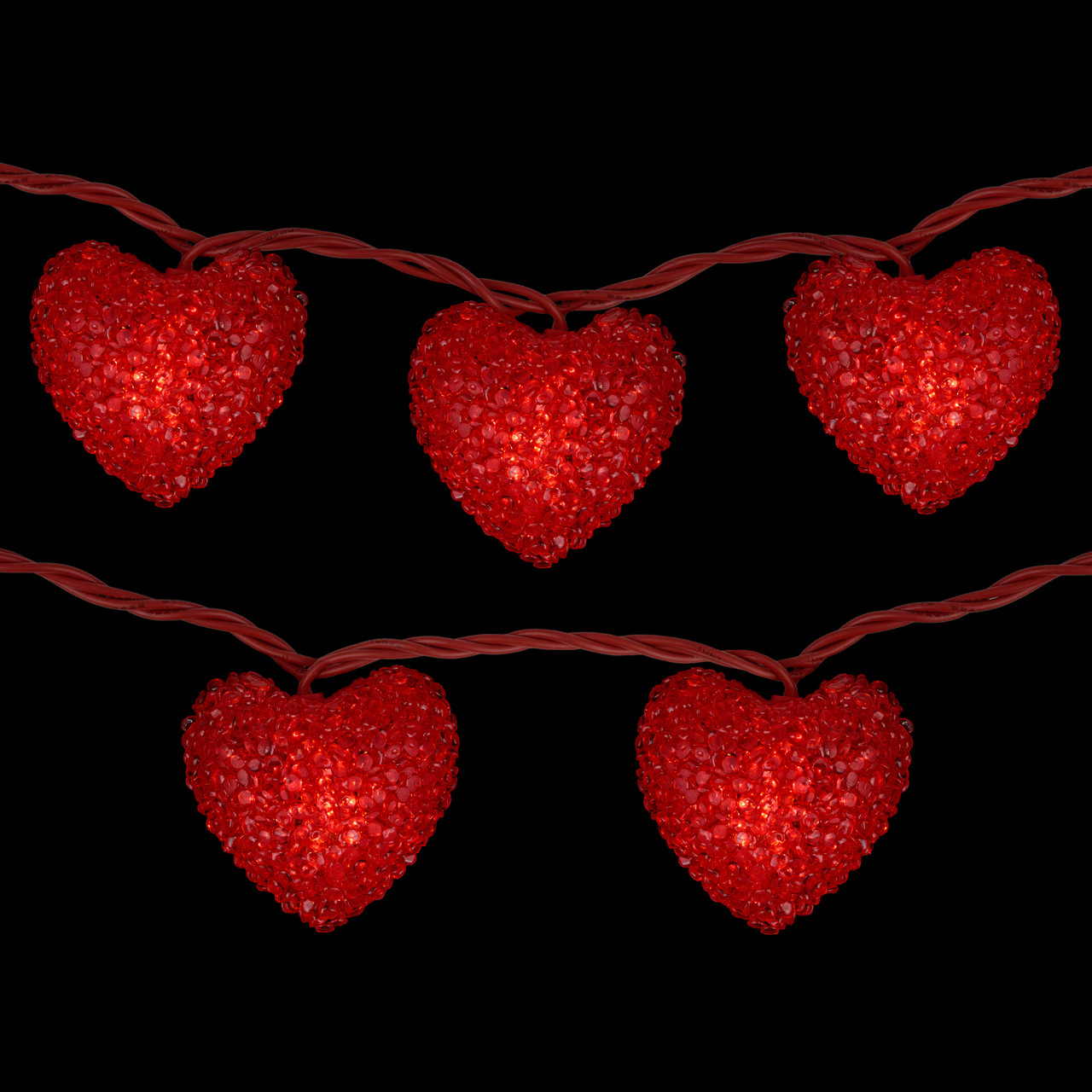 10-Count Red Heart Mini Valentine's Day Light Set, 7.5ft Red Wire ...