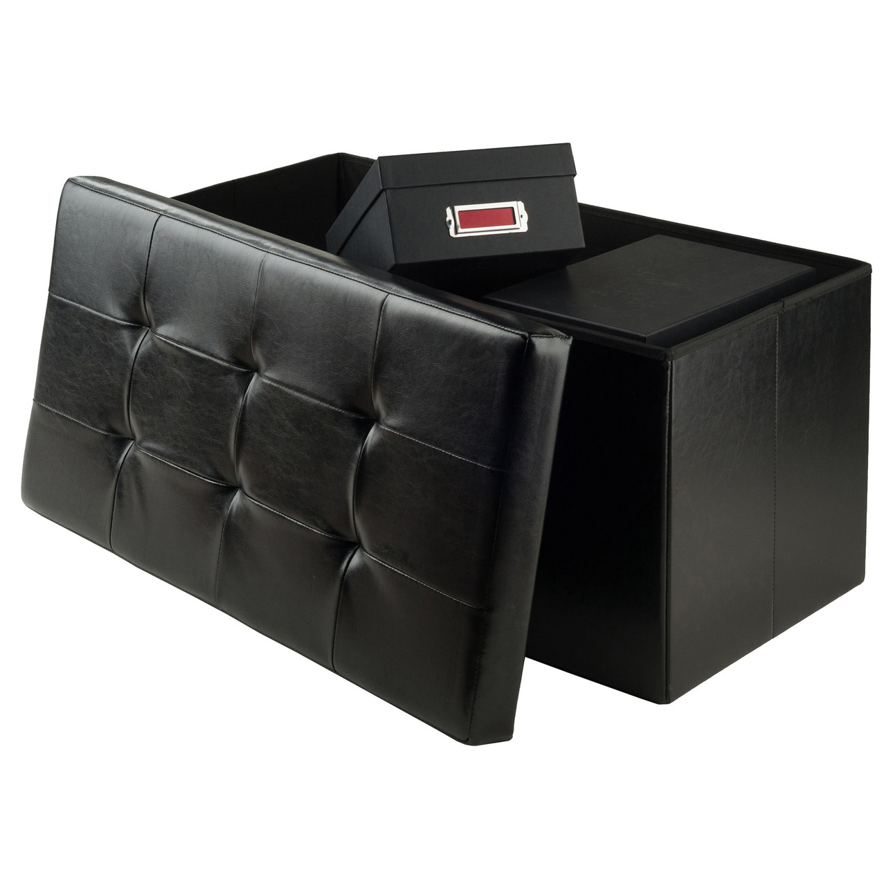 29.75" Black Elegant Ashford Rectangular Ottoman with Storage ...