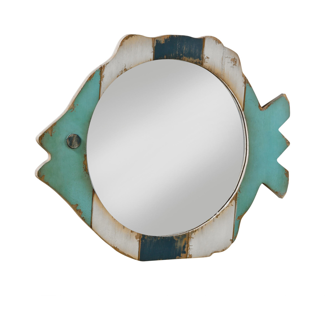 25.25" Blue & White Fish Frame Wall Hanging Mirror | Christmas Central