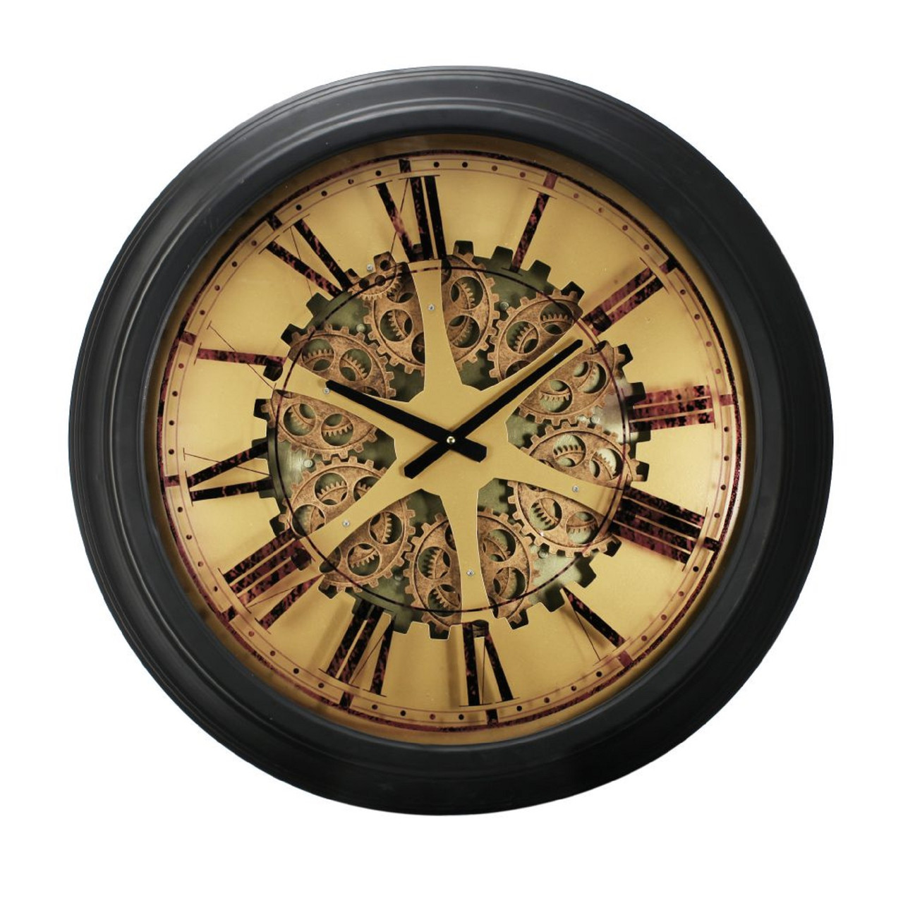 26" Black & Yellow Classic Gears Round Roman Numeral Wall Clock ...