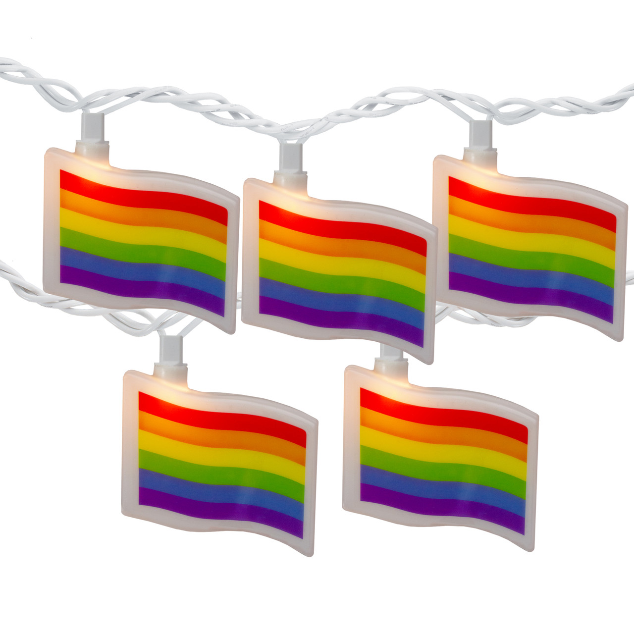 10-Count Clear Pride Flag Novelty String Light Set, 7.5ft White Wire ...