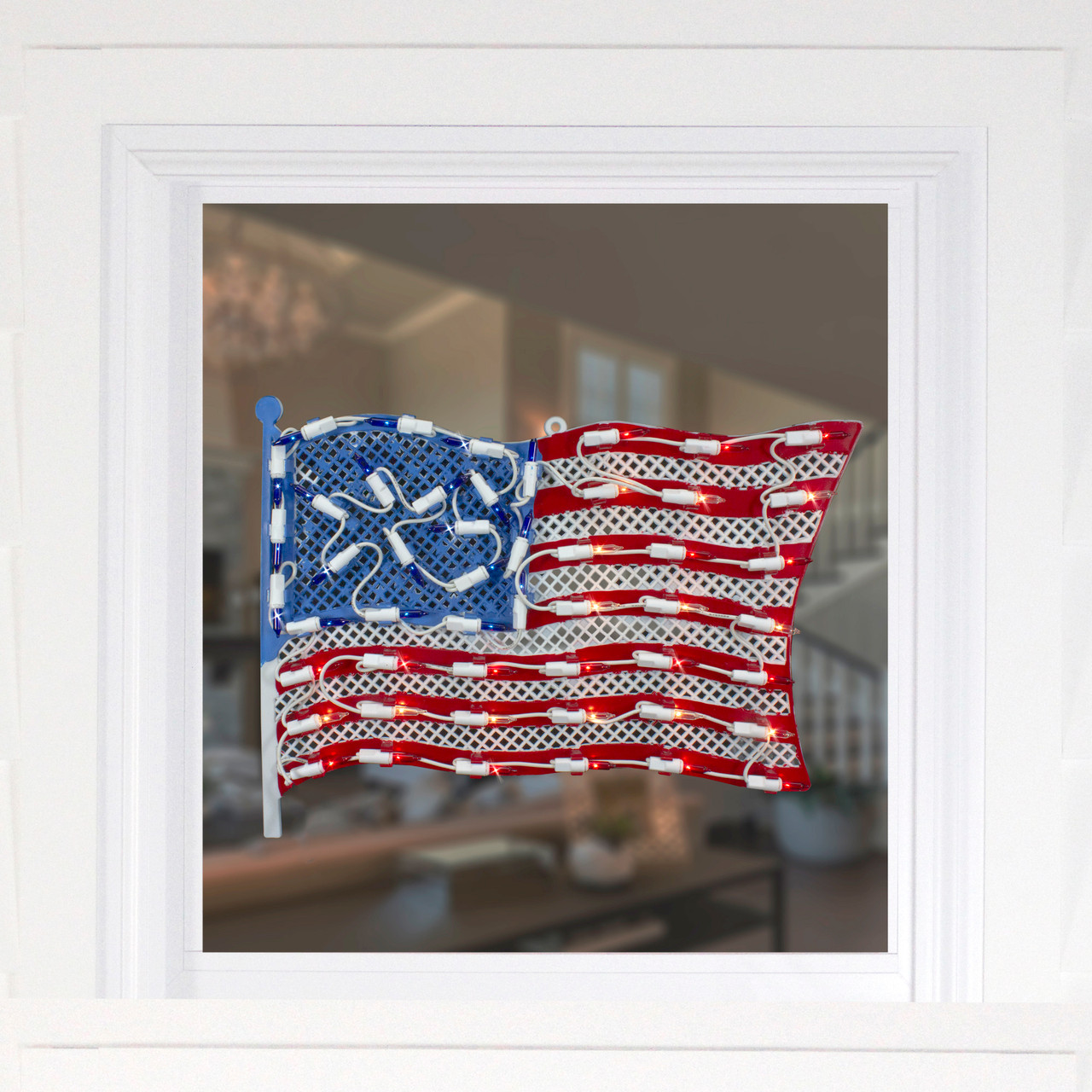 Lighted American Flag Patriotic Window Decoration - 14" | Christmas Central