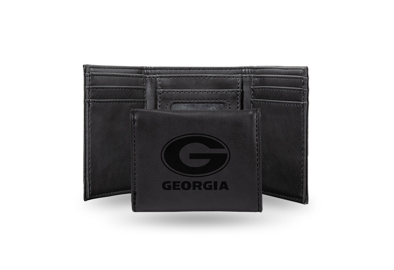 GEORGIA UNIVERSITY ENGRAVED BLACK TRIFOLD WALLET | Christmas Central