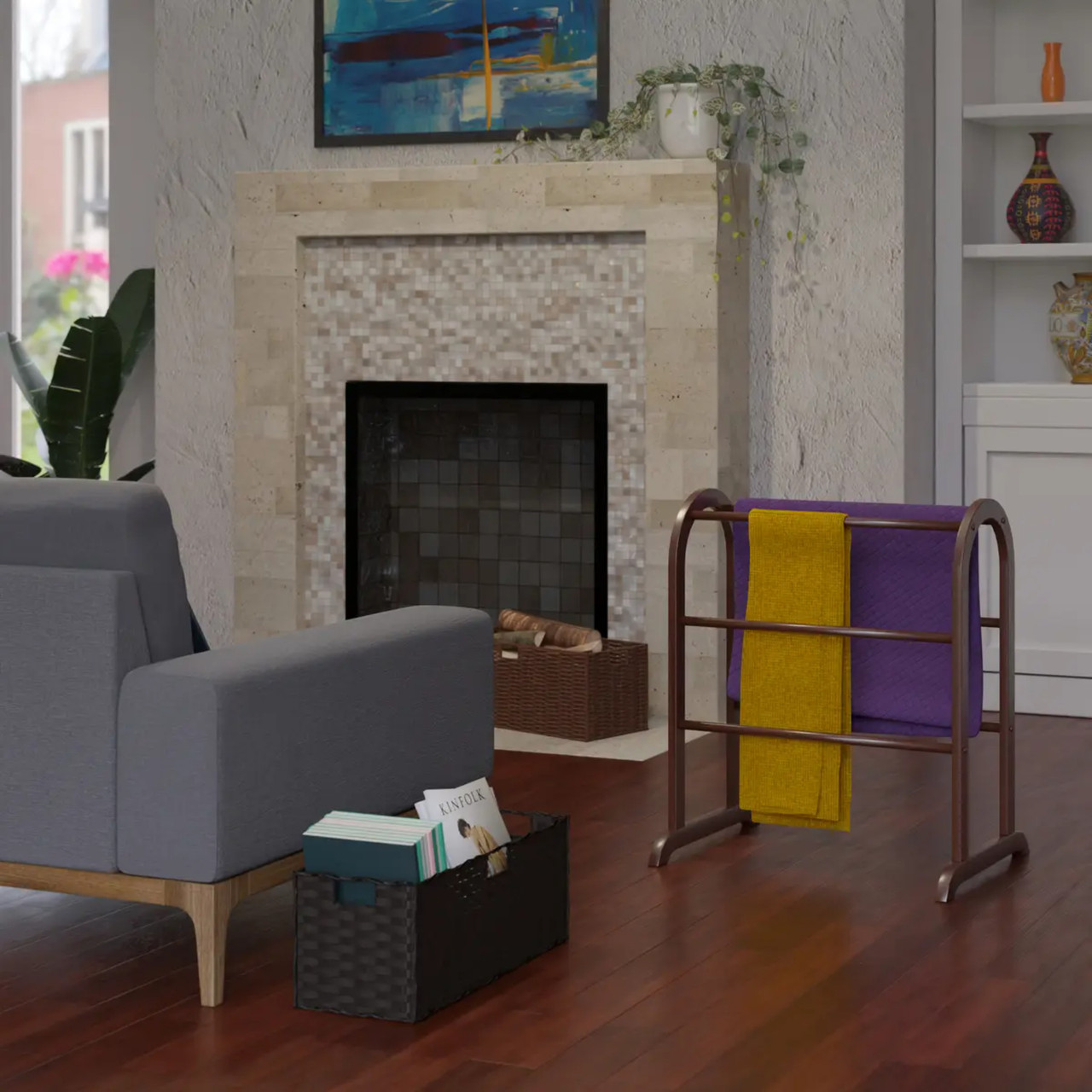 30” Antique Walnut Finished Quilt Rack with Six Long Rods | Christmas ...