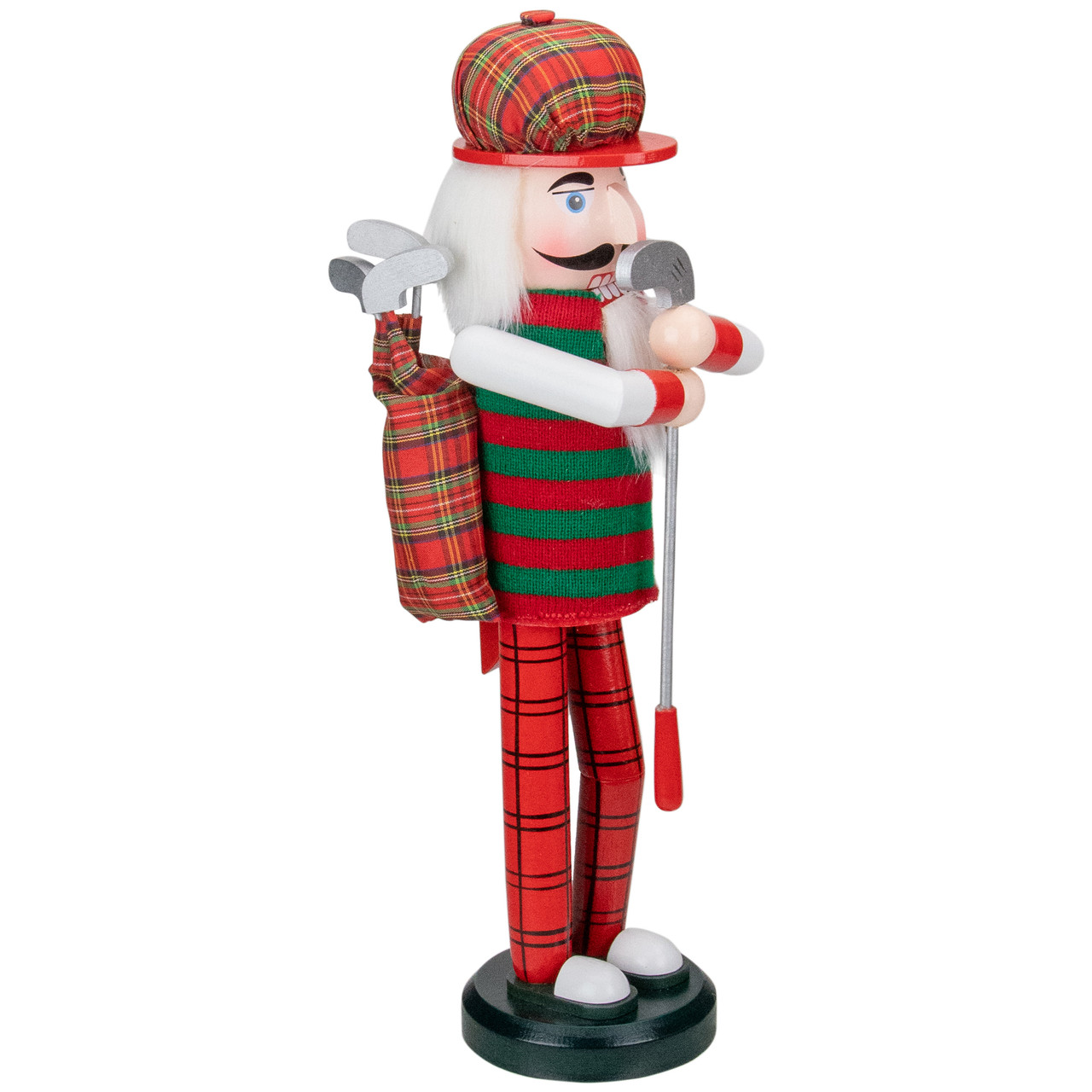14" Red & Green Plaid Wooden Golfer Christmas Nutcracker | Christmas ...