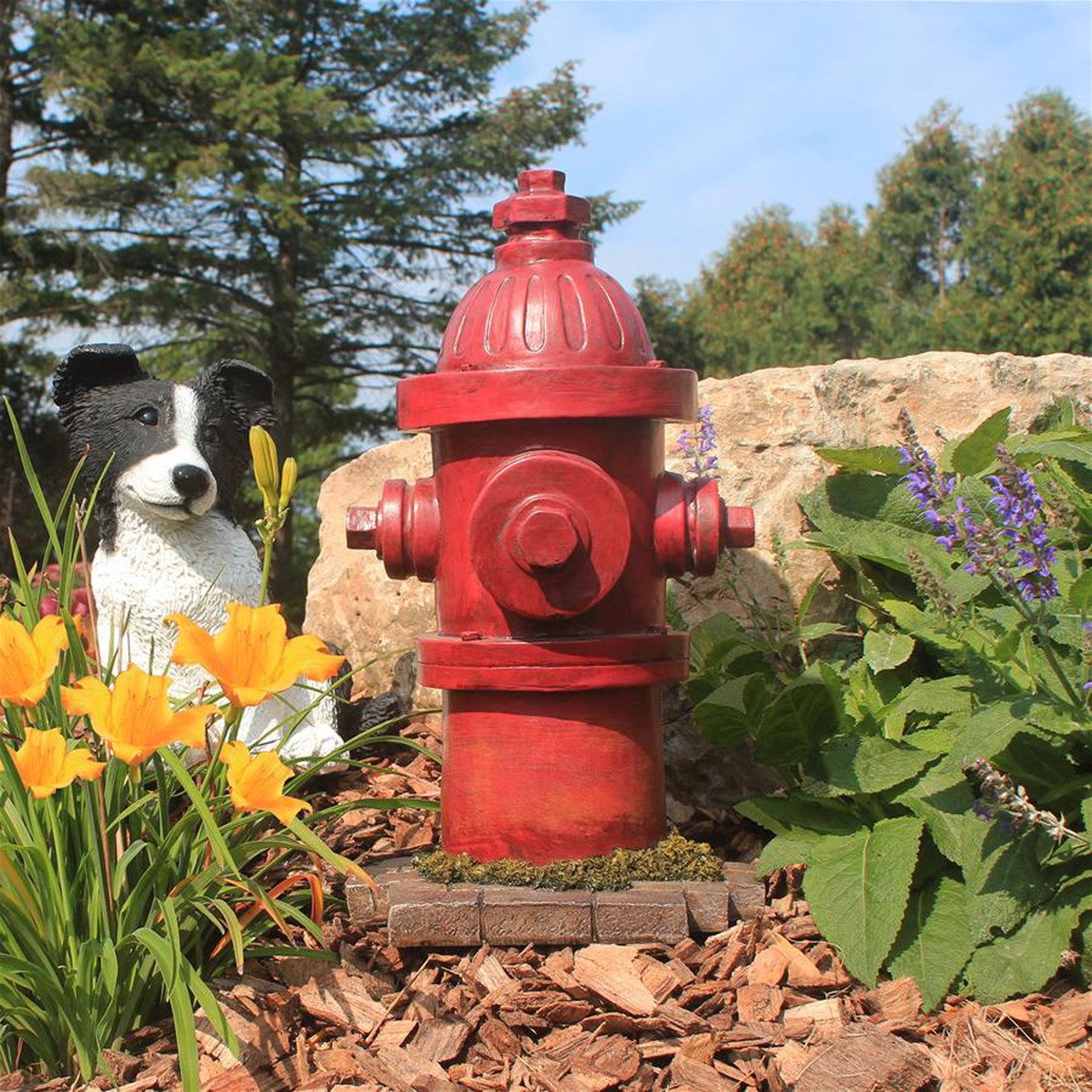 14" Red Antique-Style Replica Fire Hydrant Outdoor Garden Statue ...