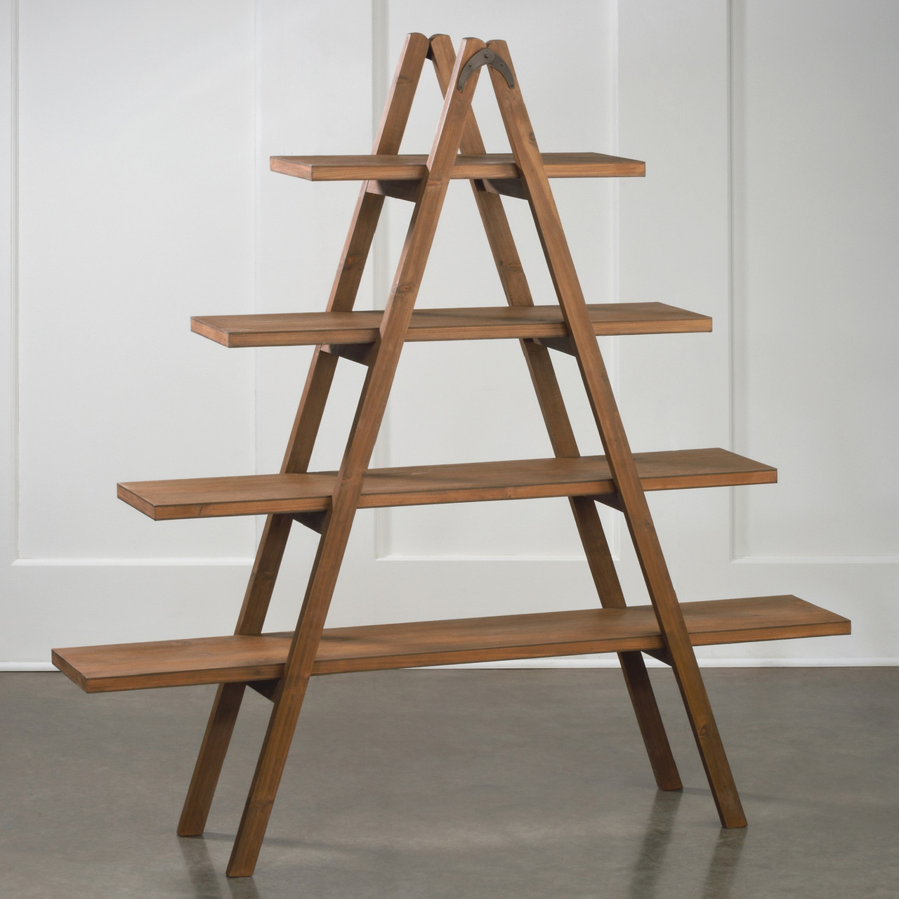 55" Brown Contemporary A-Frame Open Ladder Display with 4-Tier Shelves ...