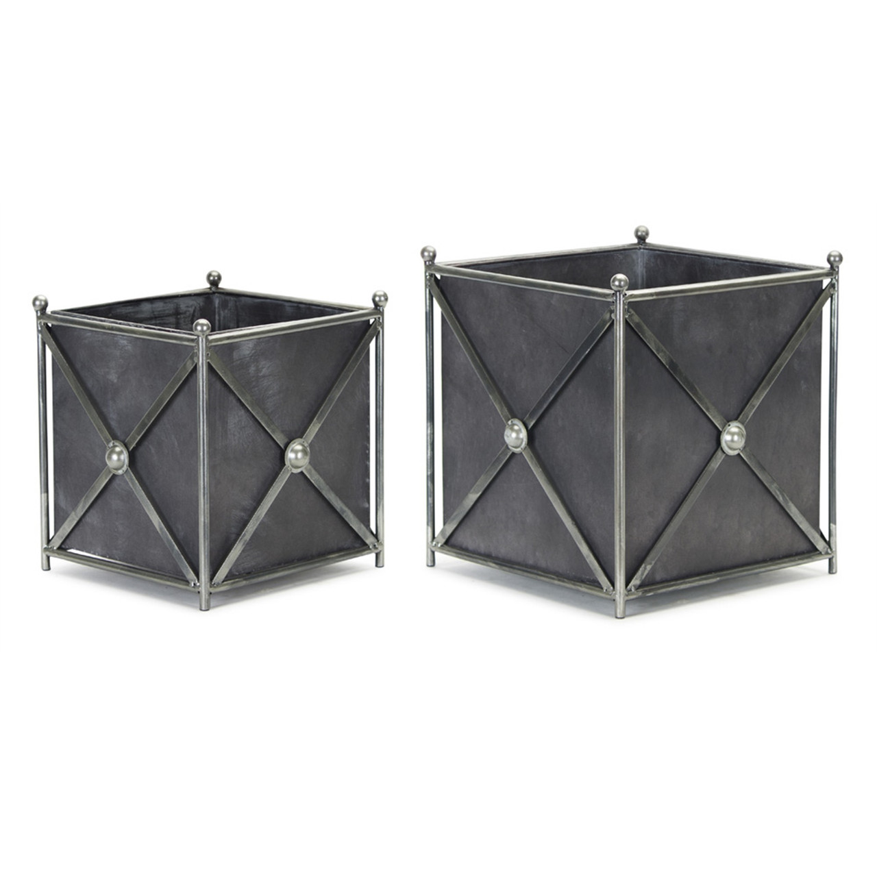 Set of 2 Square Metal Planter with Stand 13" | Christmas Central