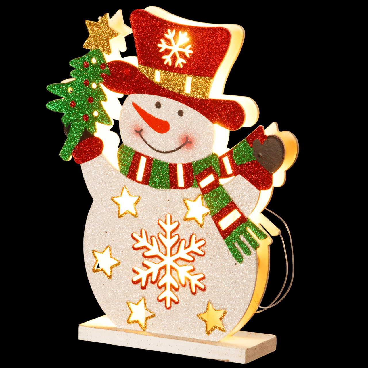 11.75" Pre-Lit White & Red Snowman with Evergreen Tree Outdoor ...
