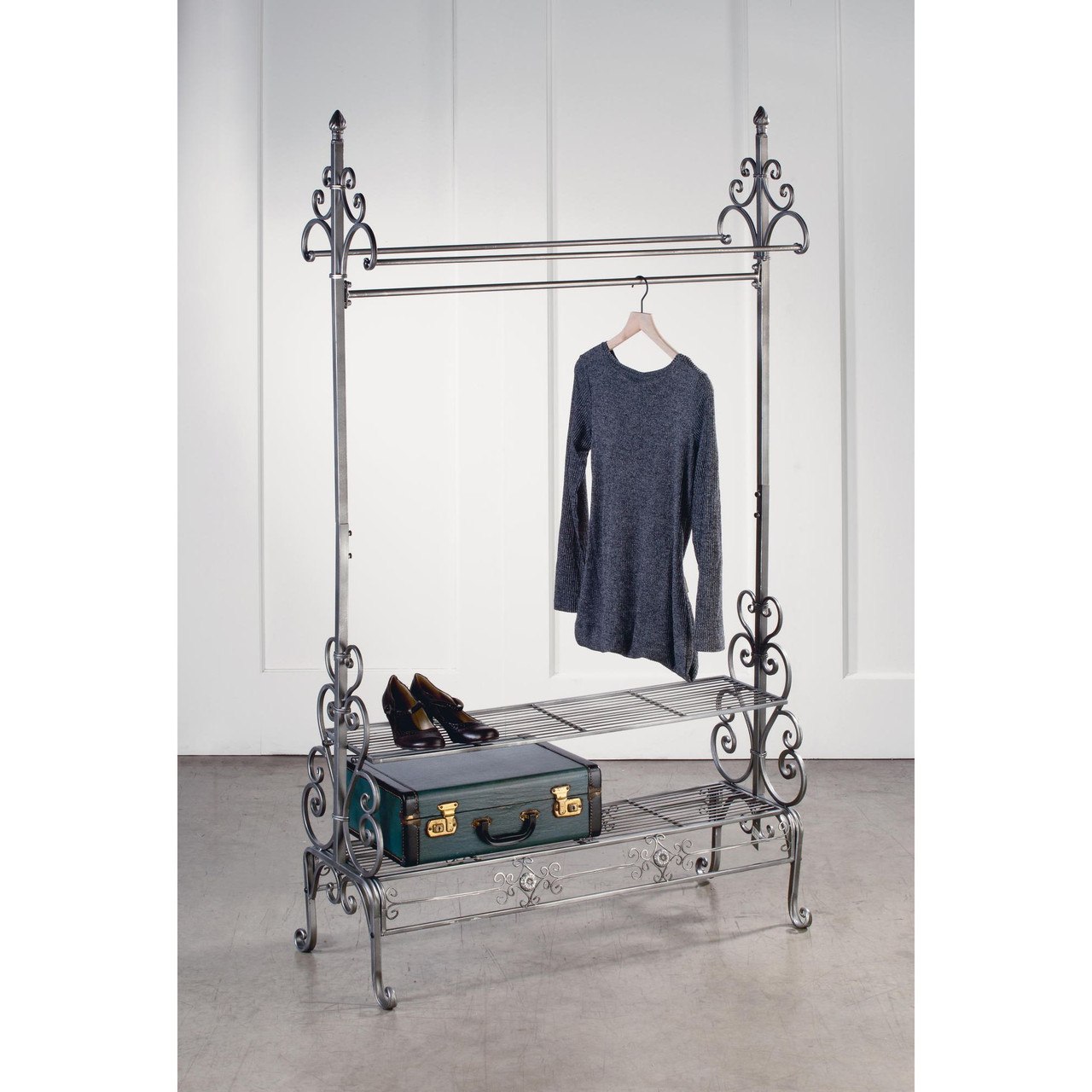 71.5" Gray Contemporary Garment & Coat Rack with Two Shelves ...