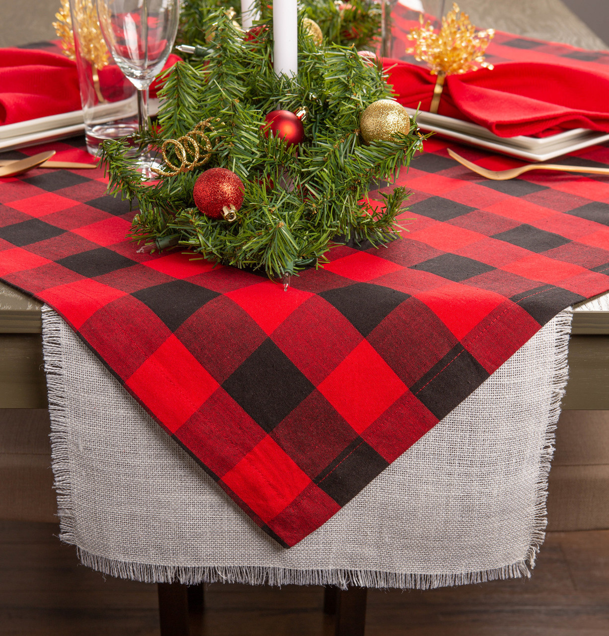 Red & Black Buffalo Checkered Pattern Round Tablecloth 70” | Christmas ...