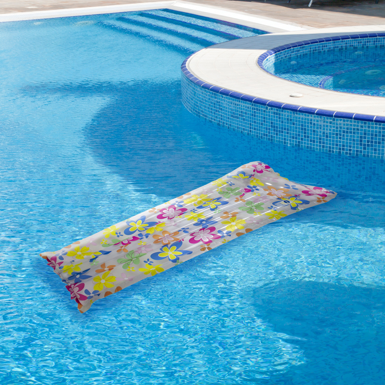 6' Blue & Yellow Flowers Inflatable Swimming Pool Float | Christmas Central