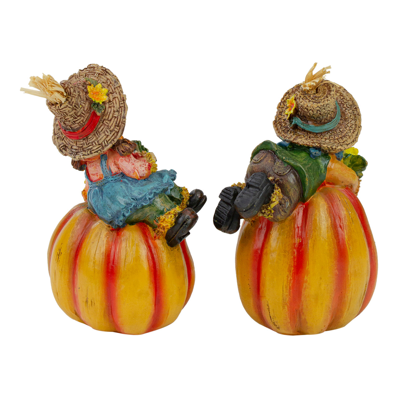 Set of 2 Girl & Boy Scarecrows with Pumpkins Fall Harvest Figures 6 ...