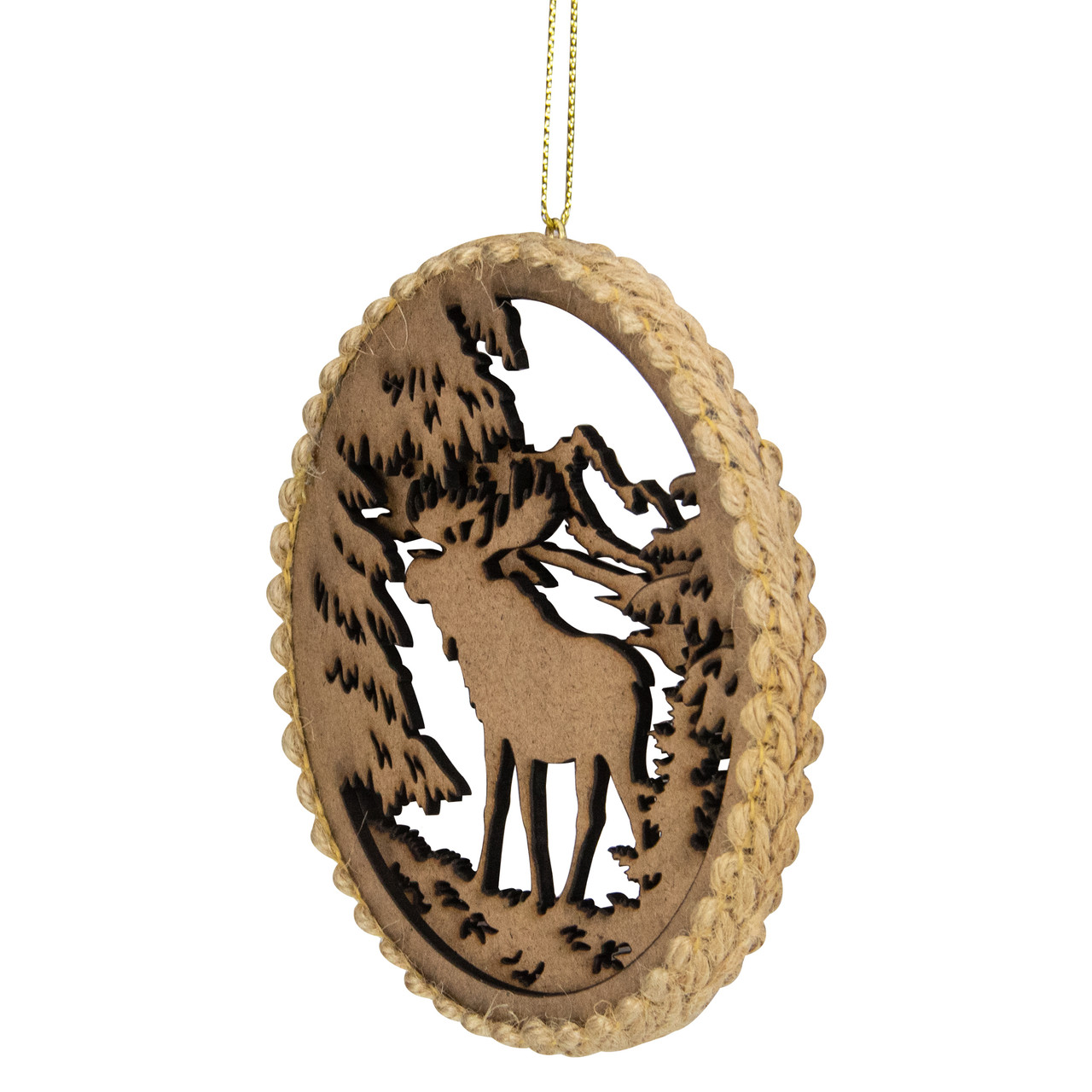 4.25 in Moose with Forest Trees Disk Christmas Ornament, Brown ...